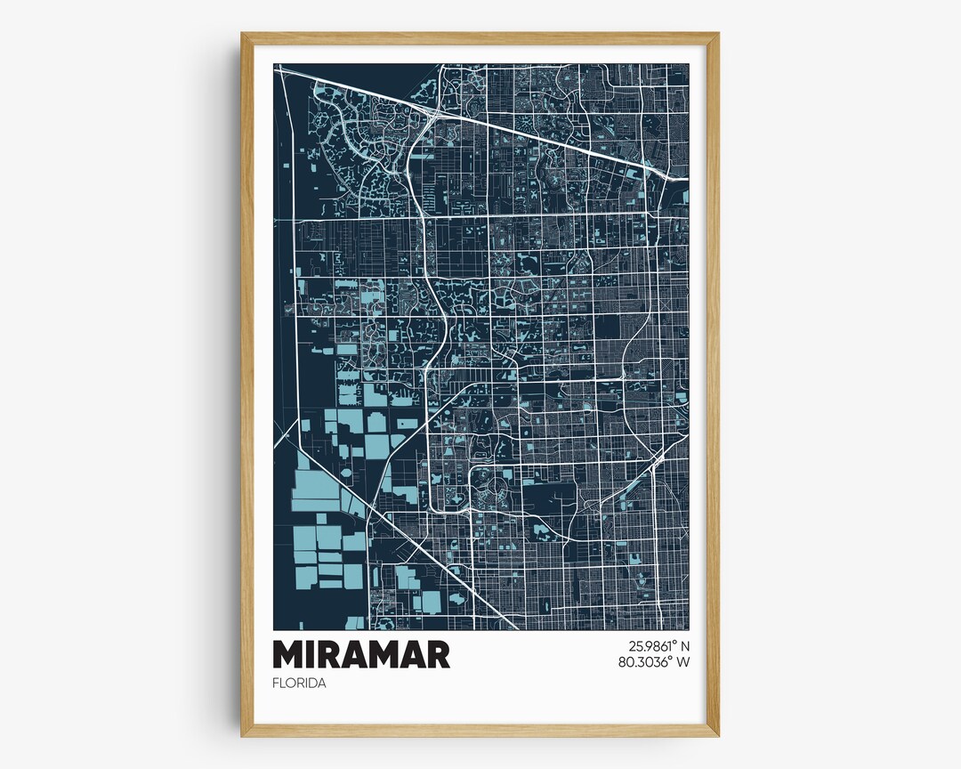 Miramar Map Print, Florida Wall Art, Miramar FL Poster - Etsy