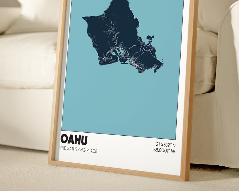 Oahu Map Print, Hawaii Wall Art, Hawaiian Islands Poster - Etsy