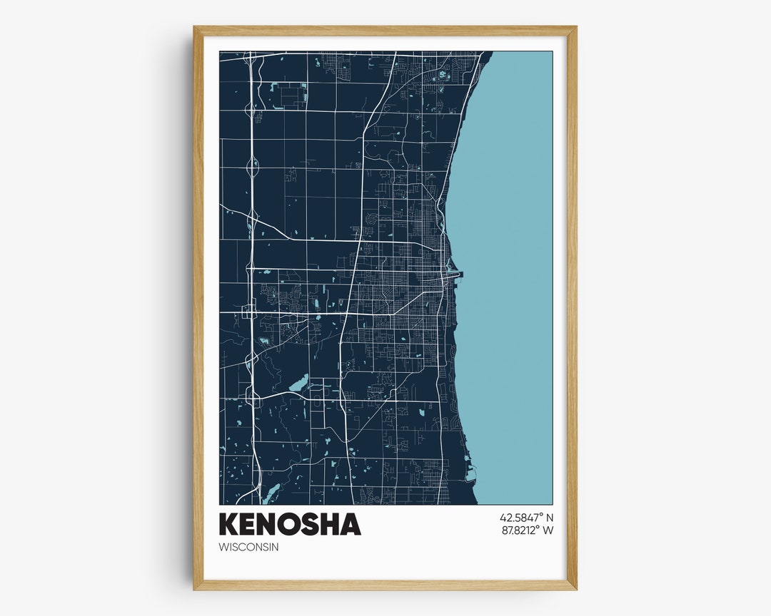 Kenosha Map Print, Wisconsin Wall Art, Kenosha WI Poster - Etsy