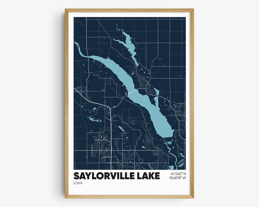 Saylorville Lake Map Print, Iowa Wall Art, Saylorville Lake IA Poster ...
