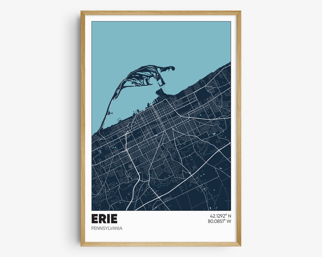 Erie PA Map Print, Pennsylvania Wall Art, Erie Pennsylvania Poster - Etsy