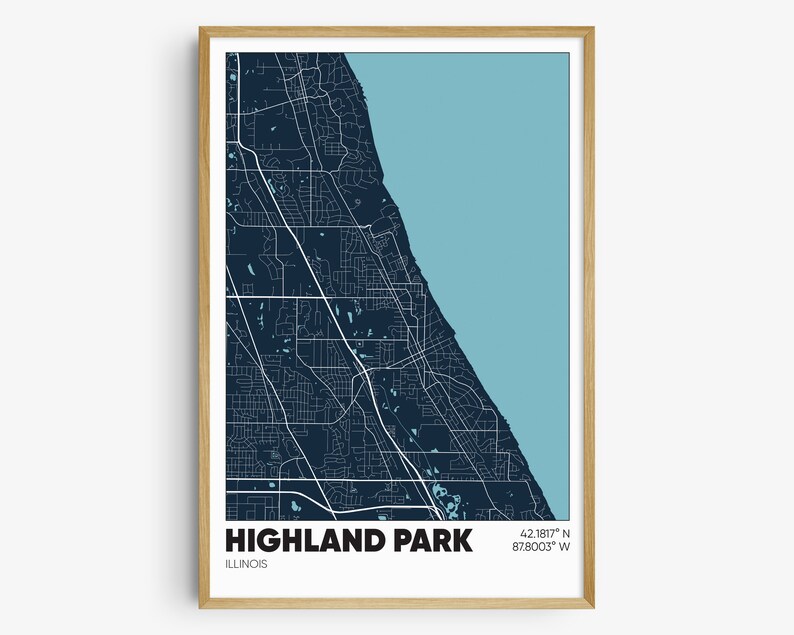 Highland Park Map Print, Illinois Wall Art, Highland Park IL Poster - Etsy