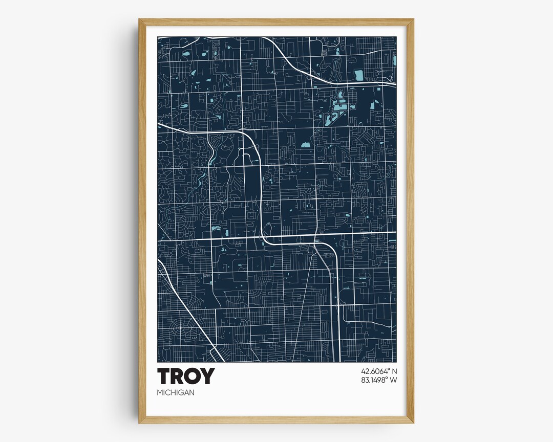 Troy MI Map Print, Michigan Wall Art, Troy Michigan Poster - Etsy