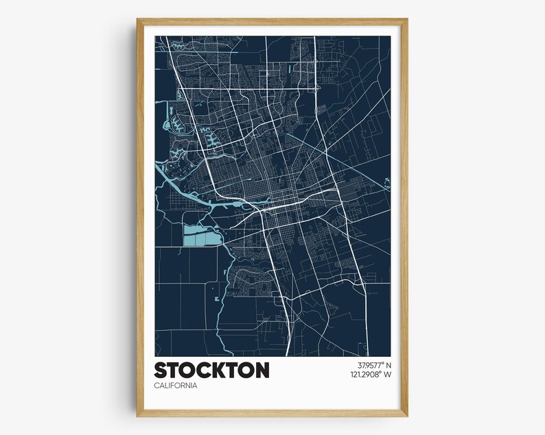 Stockton CA Map Print, California Wall Art, Stockton California Poster ...