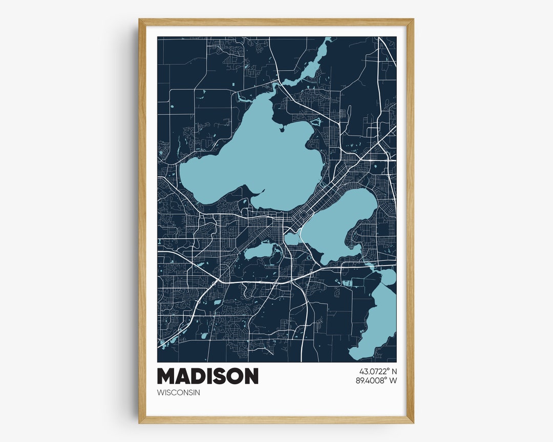 Madison Map Print, Wisconsin Wall Art, Madison WI Poster - Etsy