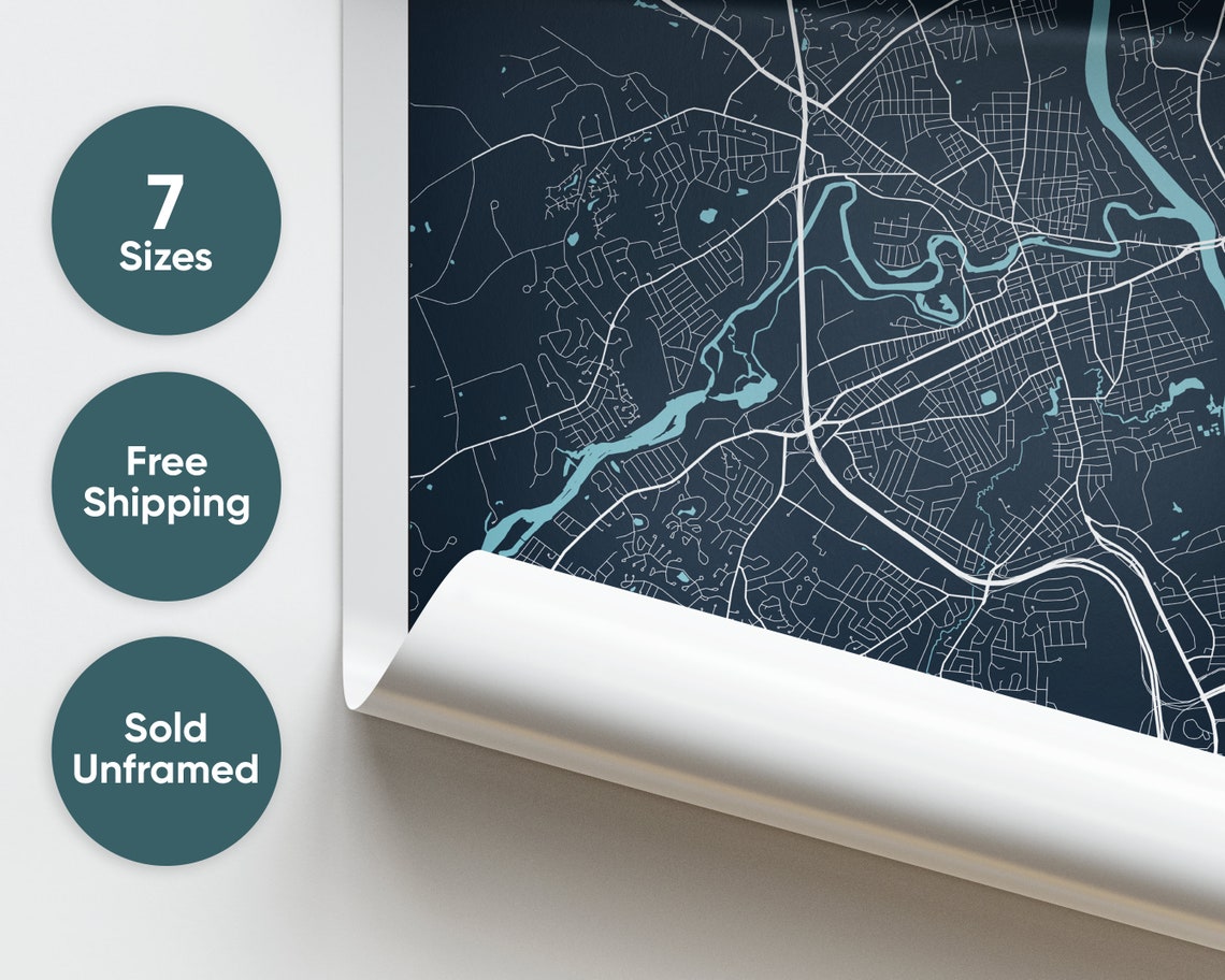 Nashua Map Print, New Hampshire Poster, Nashua NH Wall Art - Etsy