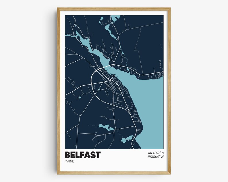 Belfast ME Map Print, Maine Wall Art, Belfast Maine Poster - Etsy