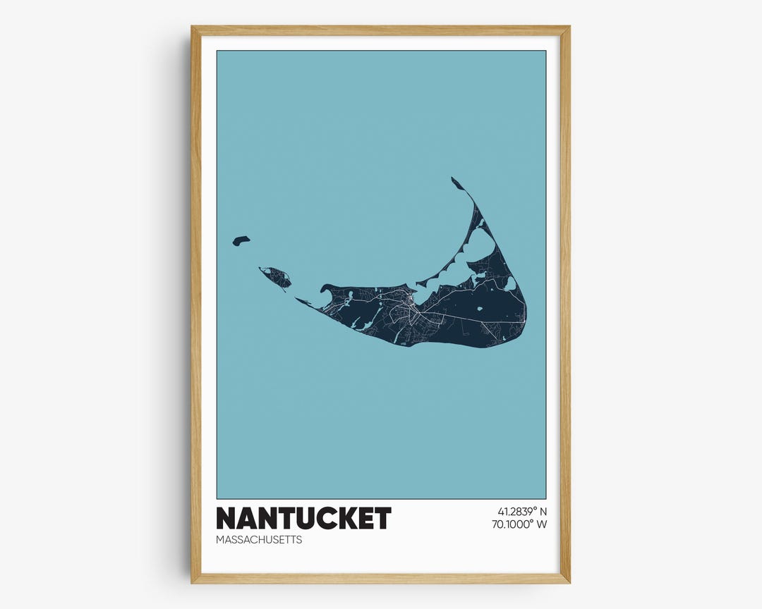 Nantucket Map Print, Massachusetts Wall Art, Nantucket Island MA Poster ...