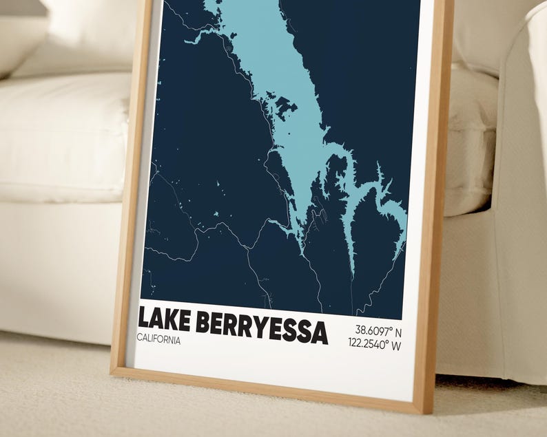 Lake Berryessa Map Print, California Wall Art, Lake Berryessa CA Poster ...