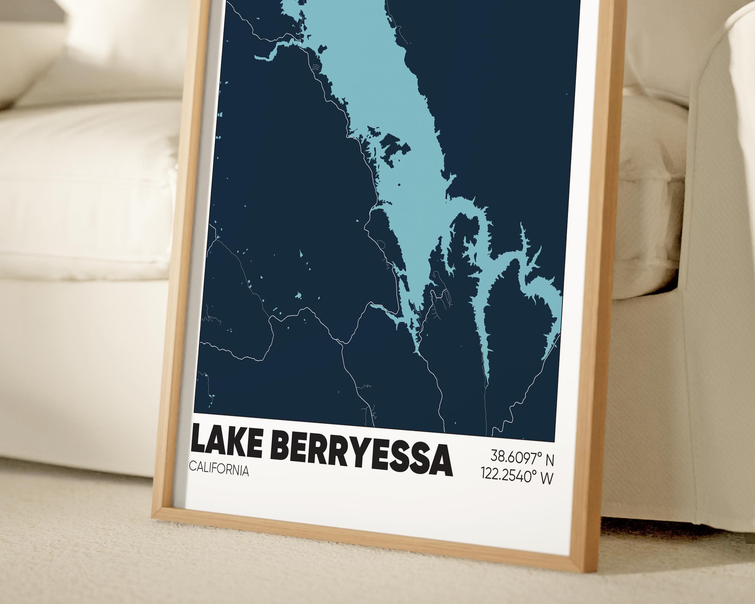 Lake Berryessa Map Print, California Wall Art, Lake Berryessa CA Poster ...