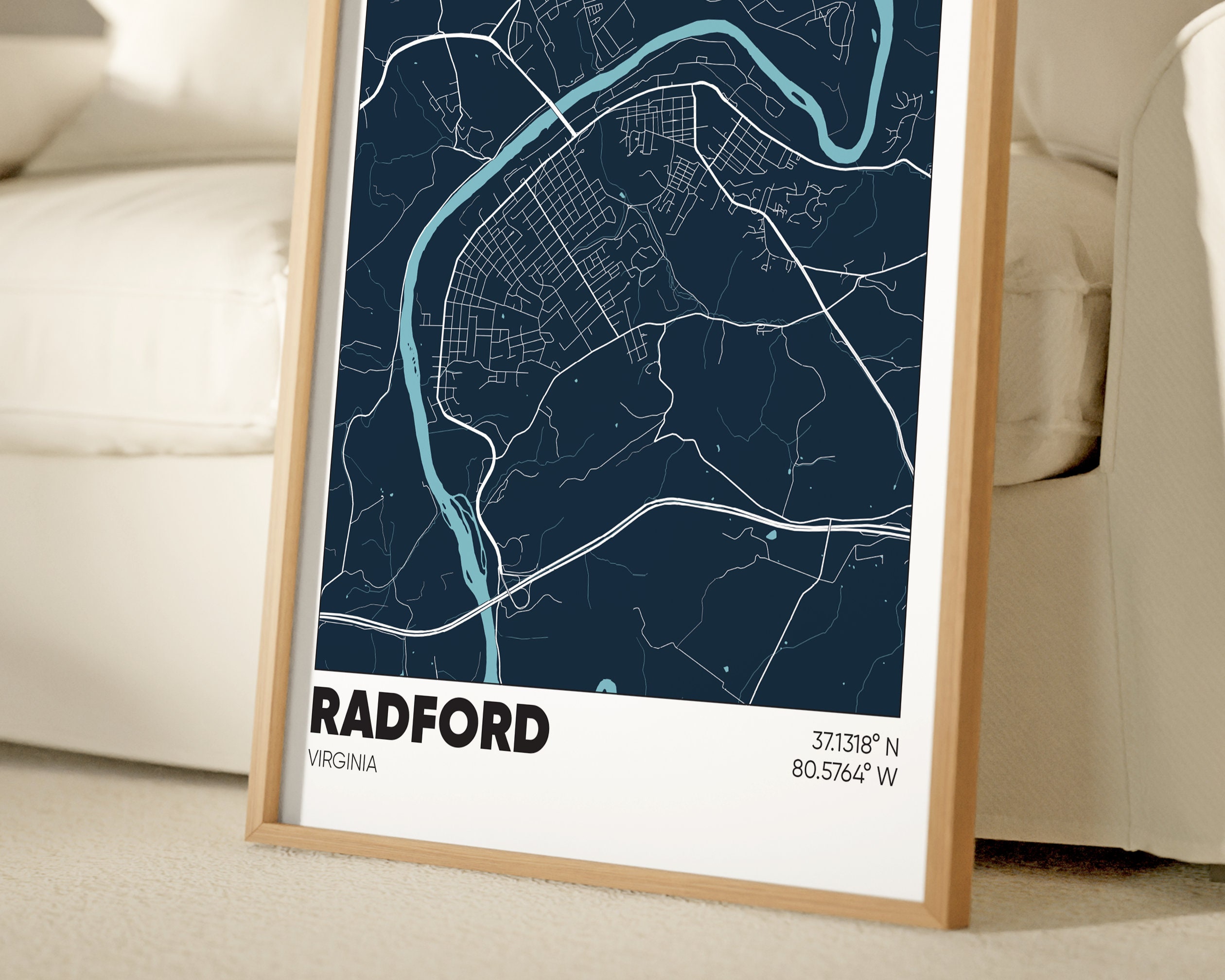 Radford Map Print, Virginia Wall Art, Radford VA Poster - Etsy
