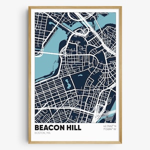 Beacon Hill Boston Map Print, Massachusetts Wall Art, Boston ...