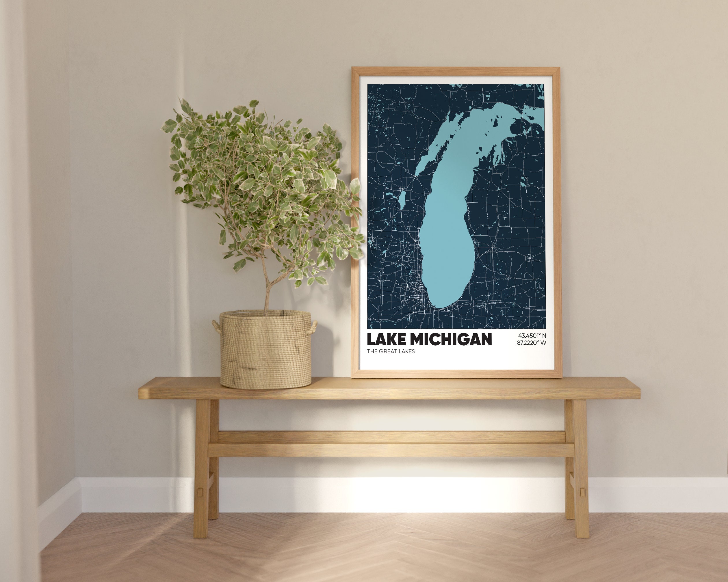 Lake Michigan Map Print, the Great Lakes Wall Art, Lake Michigan Poster ...