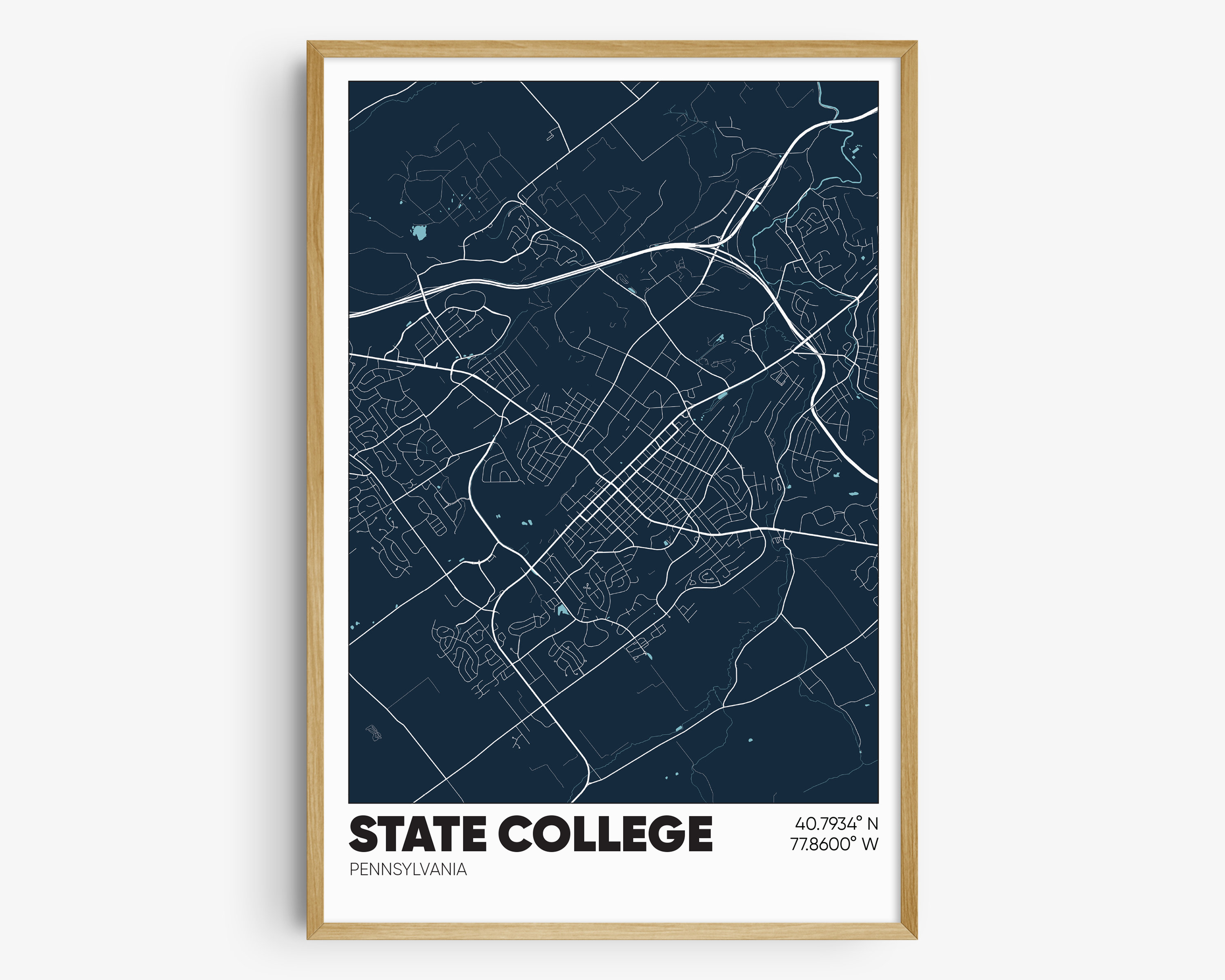 State College Map Print, Penn State Wall Art, State College ...