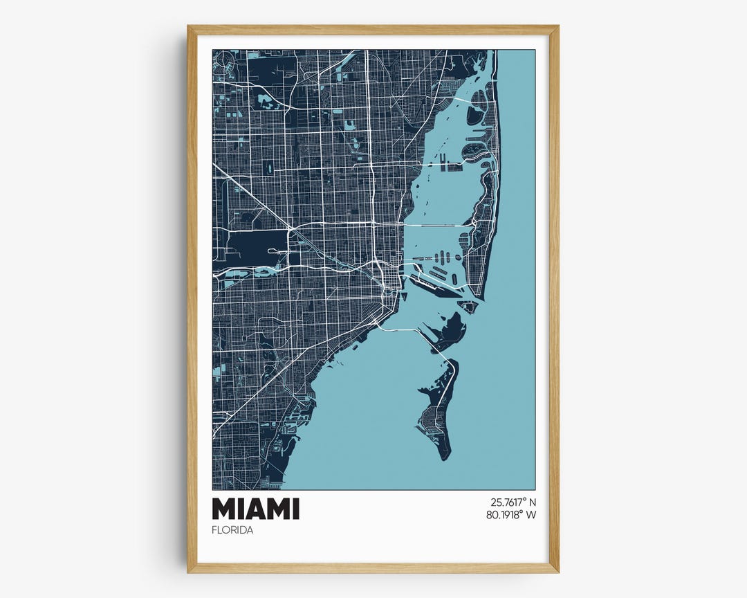 Miami Map Print, Florida Wall Art, Miami FL Poster - Etsy