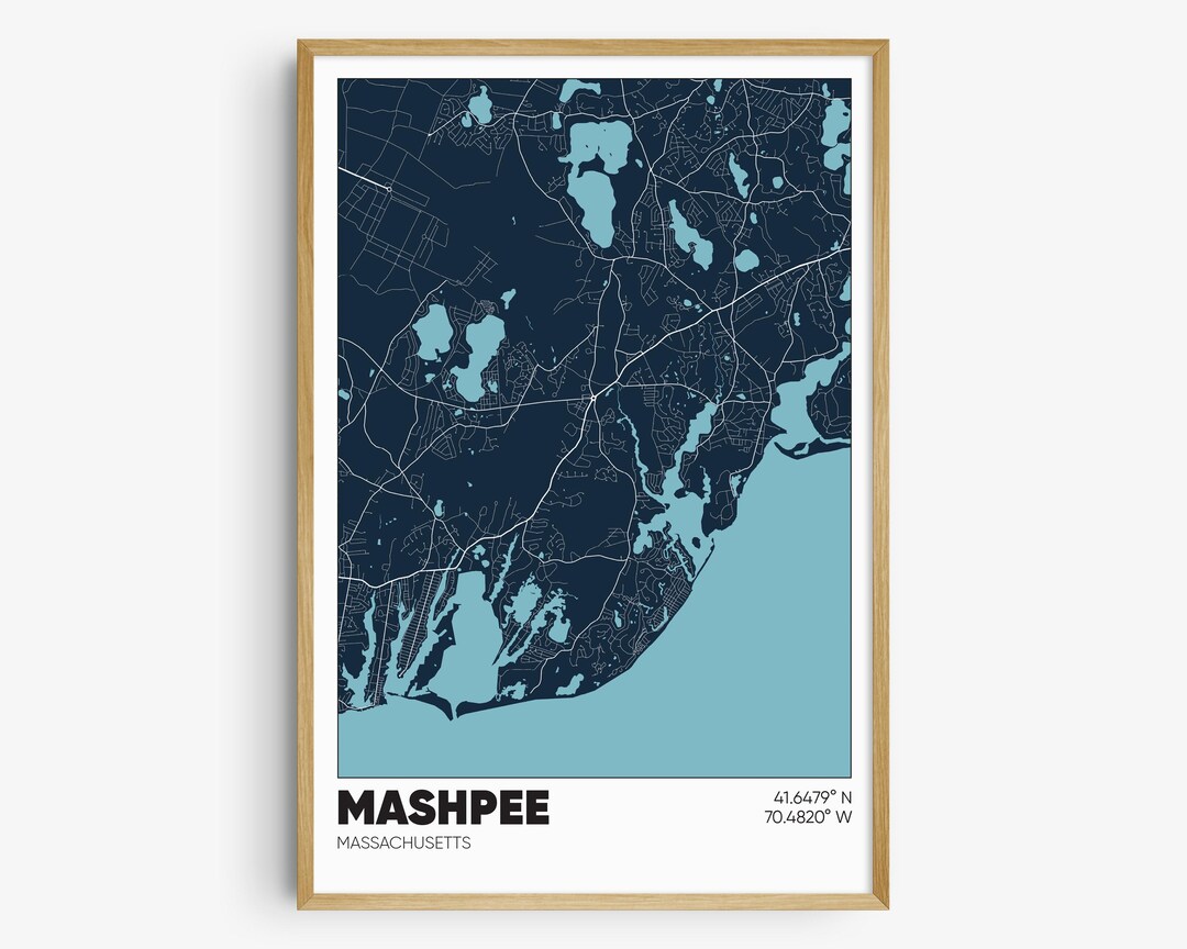 Mashpee MA Map Print, Cape Cod Wall Art, Mashpee Massachusetts Poster ...