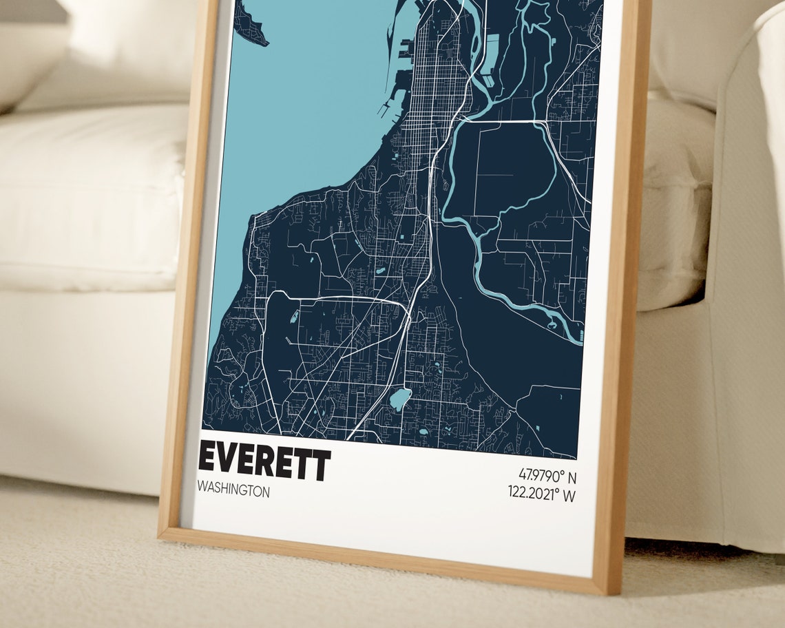 Everett WA Map Print, Washington Wall Art, Everett WA Poster - Etsy