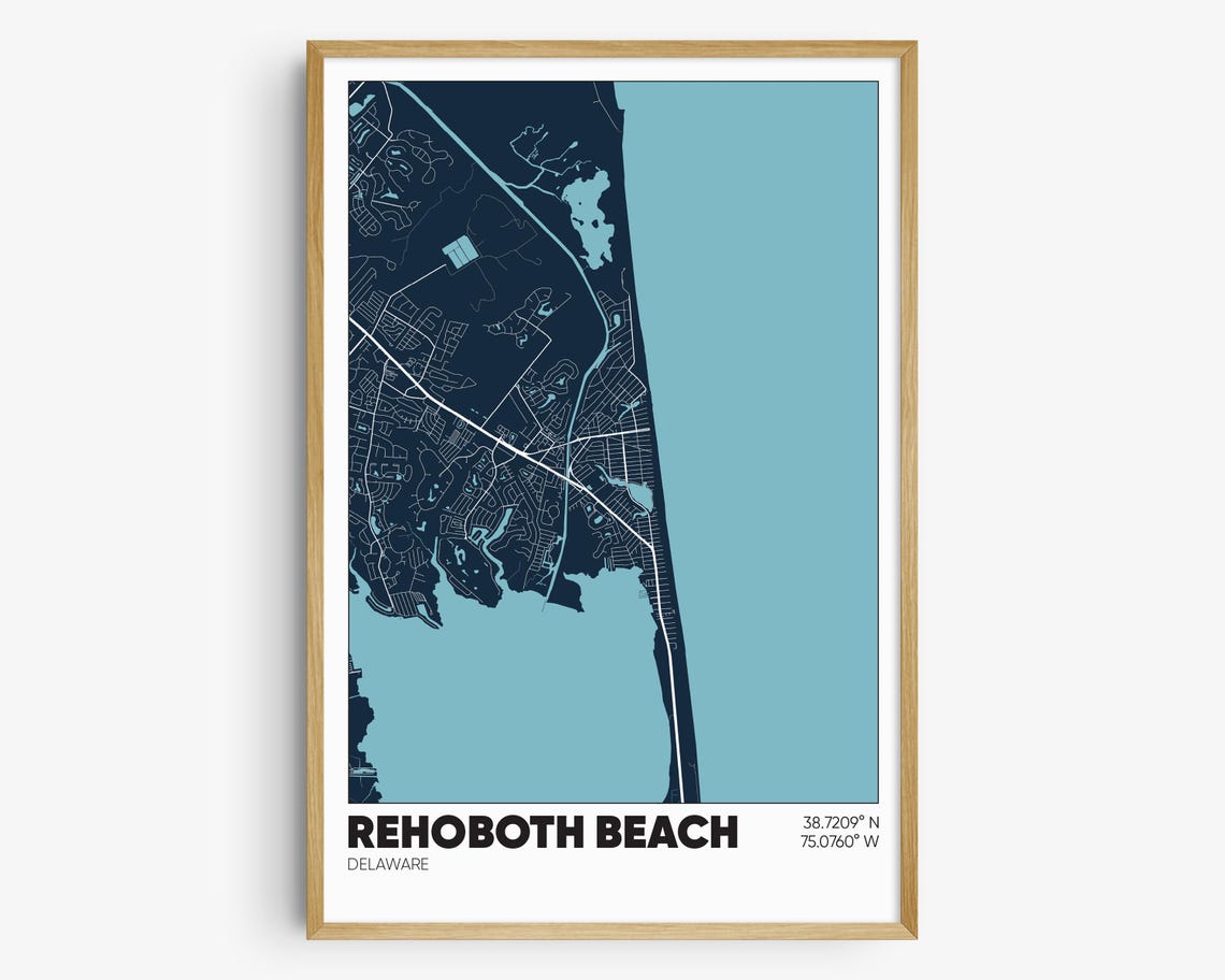 Rehoboth Beach Map Print, Delaware Wall Art, Rehoboth Beach DE Poster ...