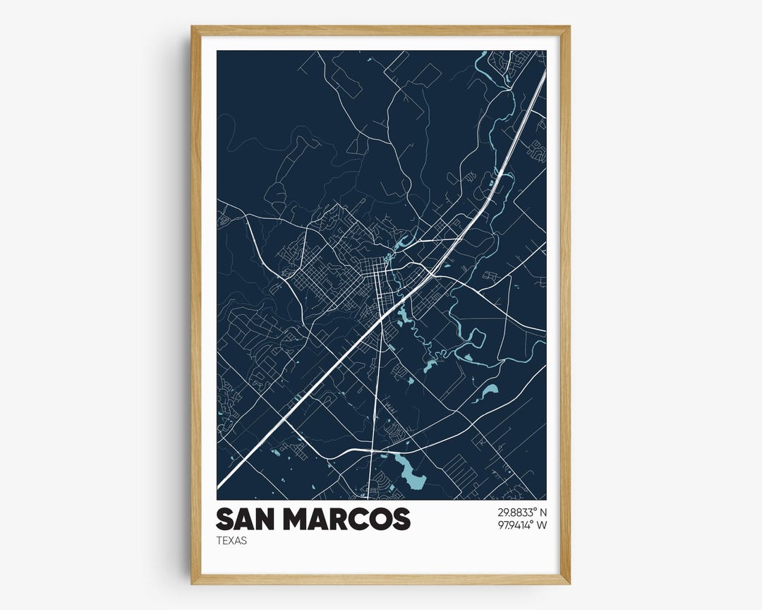 San Marcos Map Print, Texas Wall Art, San Marcos TX Poster - Etsy