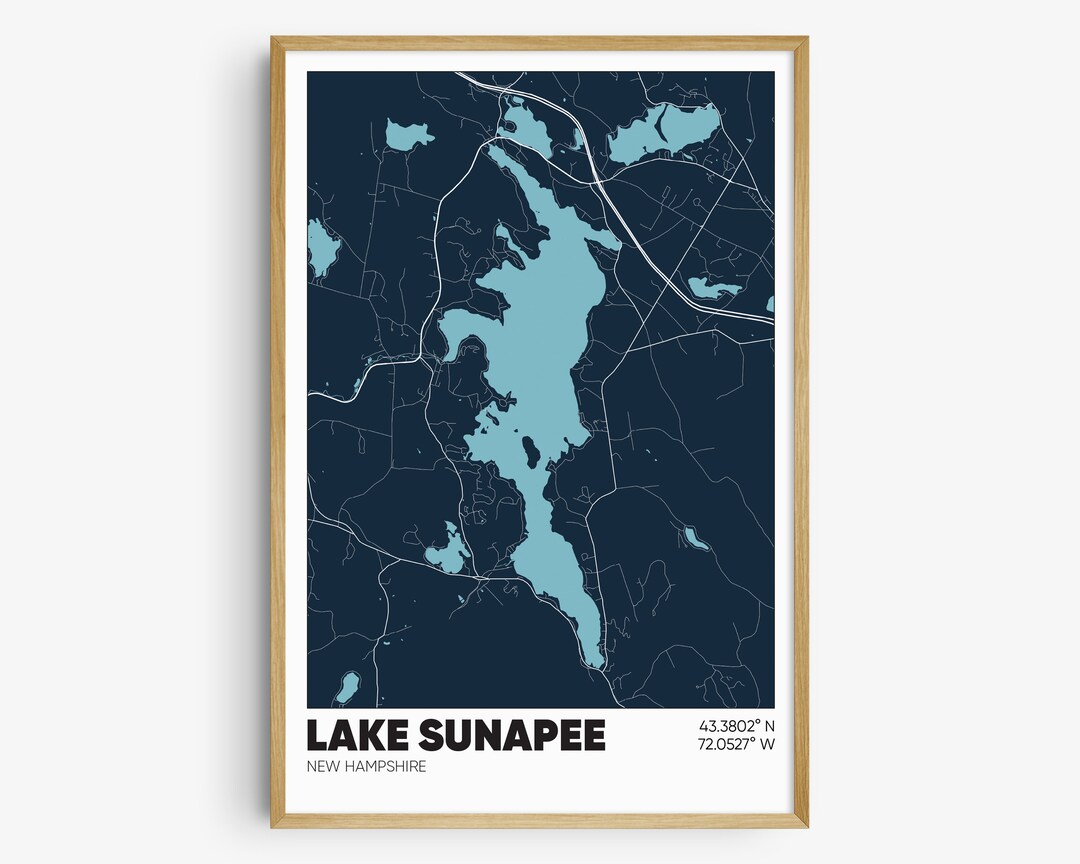 Lake Sunapee Map Print, New Hampshire Wall Art, Lake Sunapee NH Poster ...