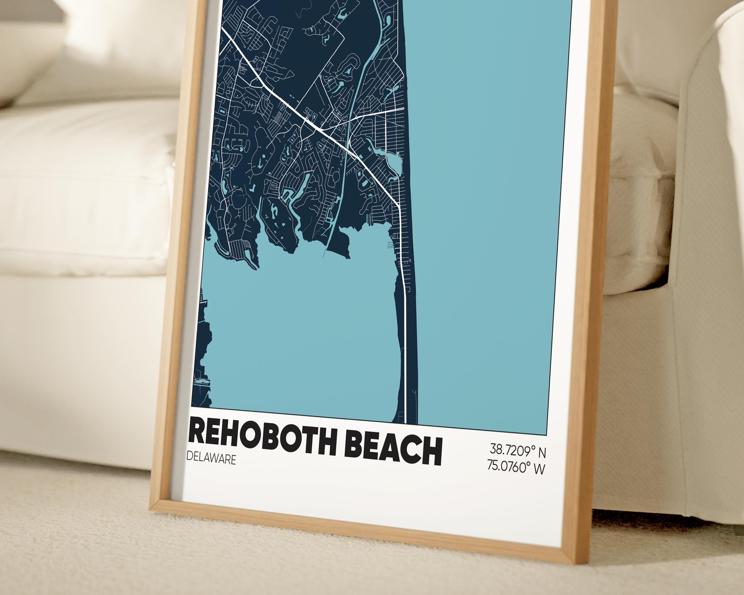 Rehoboth Beach Map Print, Delaware Wall Art, Rehoboth Beach DE Poster ...