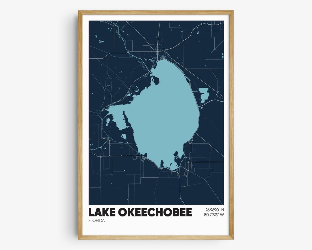 Lake Okeechobee Map Print, Florida Wall Art, Lake Okeechobee FL Poster ...