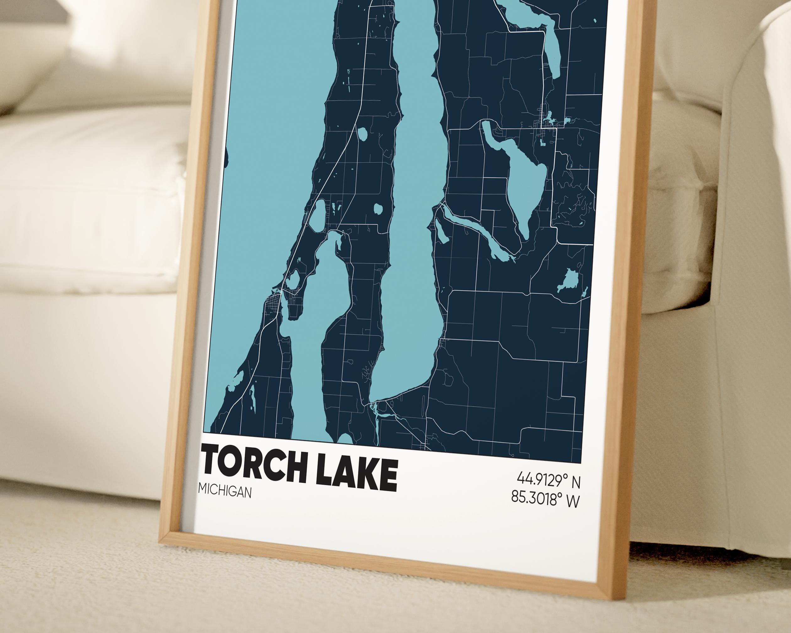 Torch Lake Map Print, Michigan Wall Art, Torch Lake MI Poster - Etsy