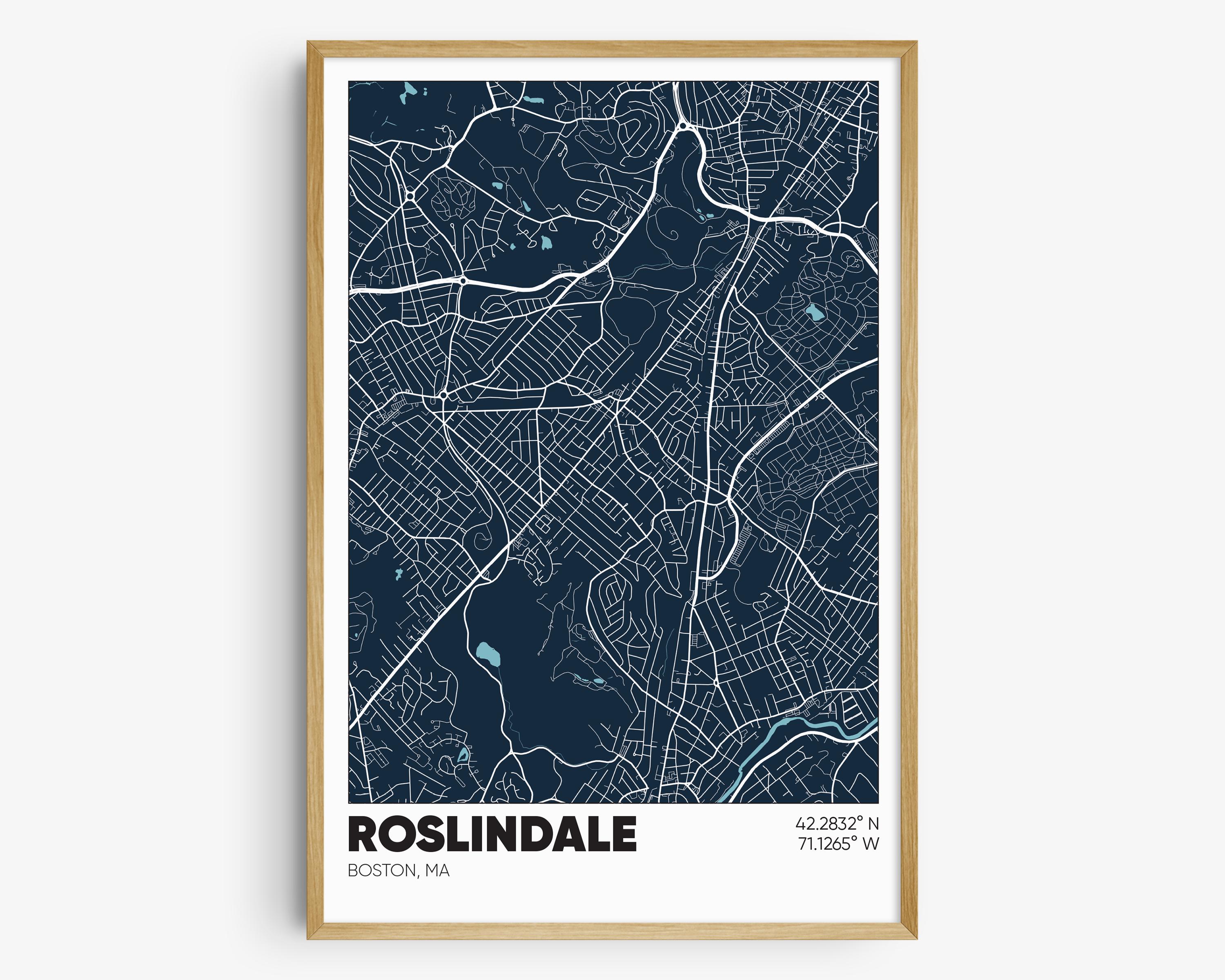 Roslindale Boston Map Print, Massachusetts Wall Art, Boston ...
