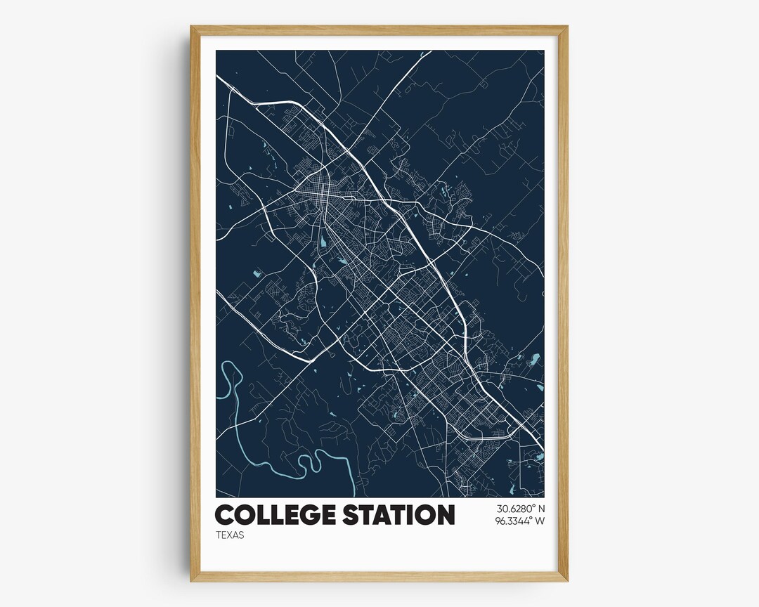 College Station Map Print, Texas Wall Art, College Station TX Poster - Etsy