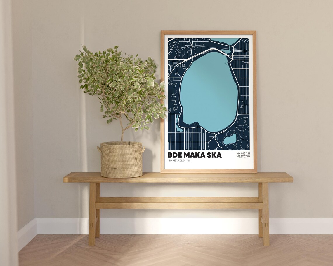 Bde Maka Ska Map Print, Minneapolis MN Wall Art, Bde Maka Ska Minnesota ...