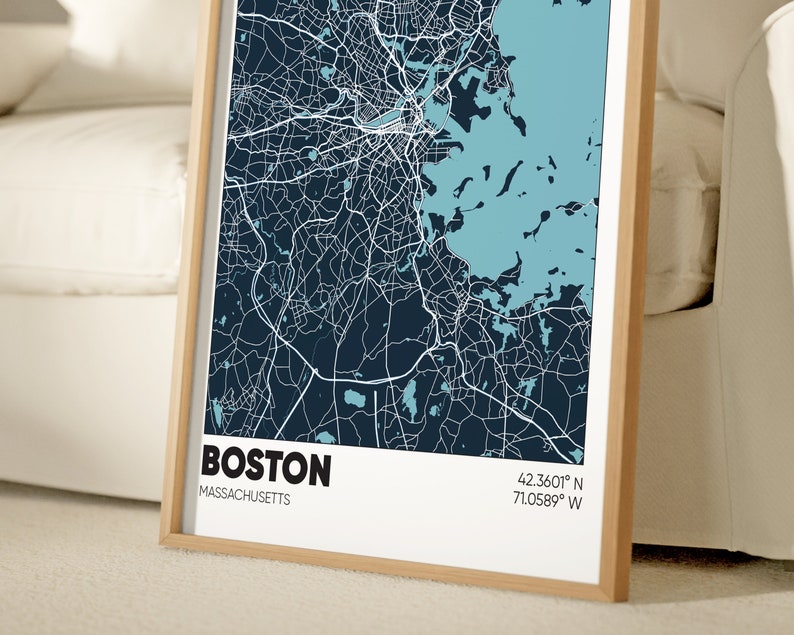 Boston Map Print City Wall Art Boston Massachusetts Poster - Etsy