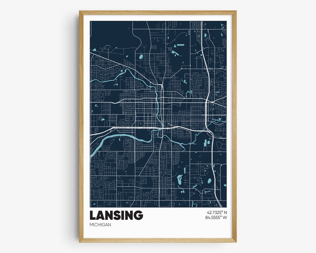 Lansing Map Print, Michigan Wall Art, Lansing MI Poster - Etsy