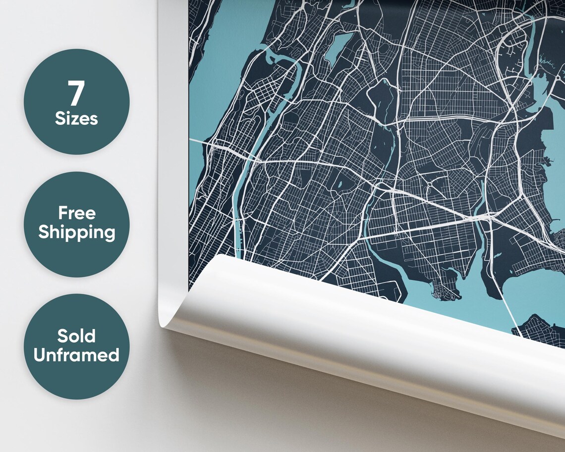 The Bronx Map Print, New York City Wall Art, the Bronx NYC Borough ...
