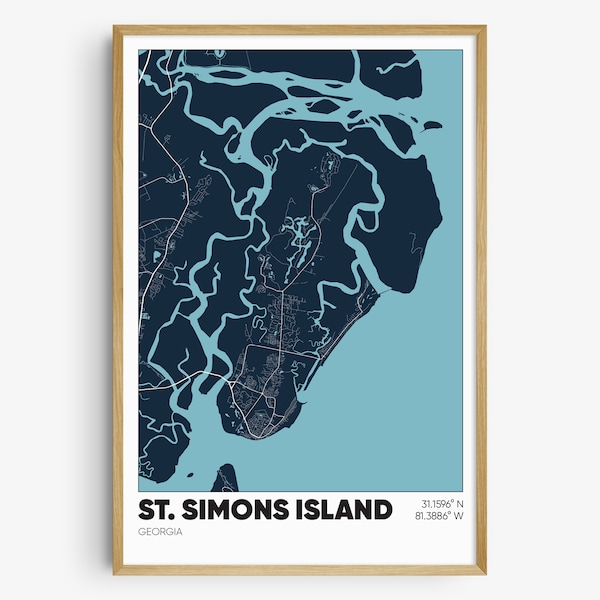 St Simons Island Map Art - Etsy