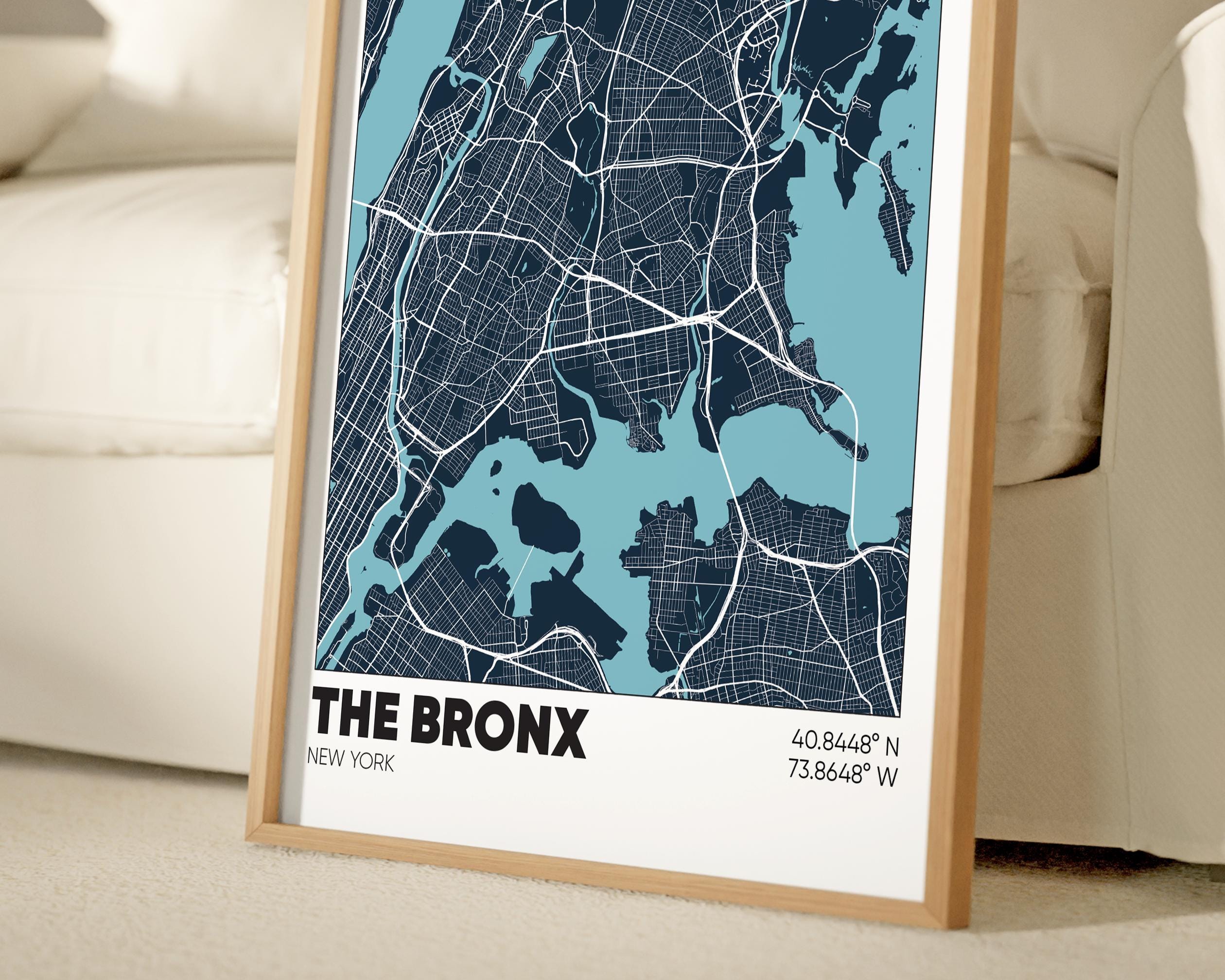 The Bronx Map Print, New York City Wall Art, the Bronx NYC Borough ...