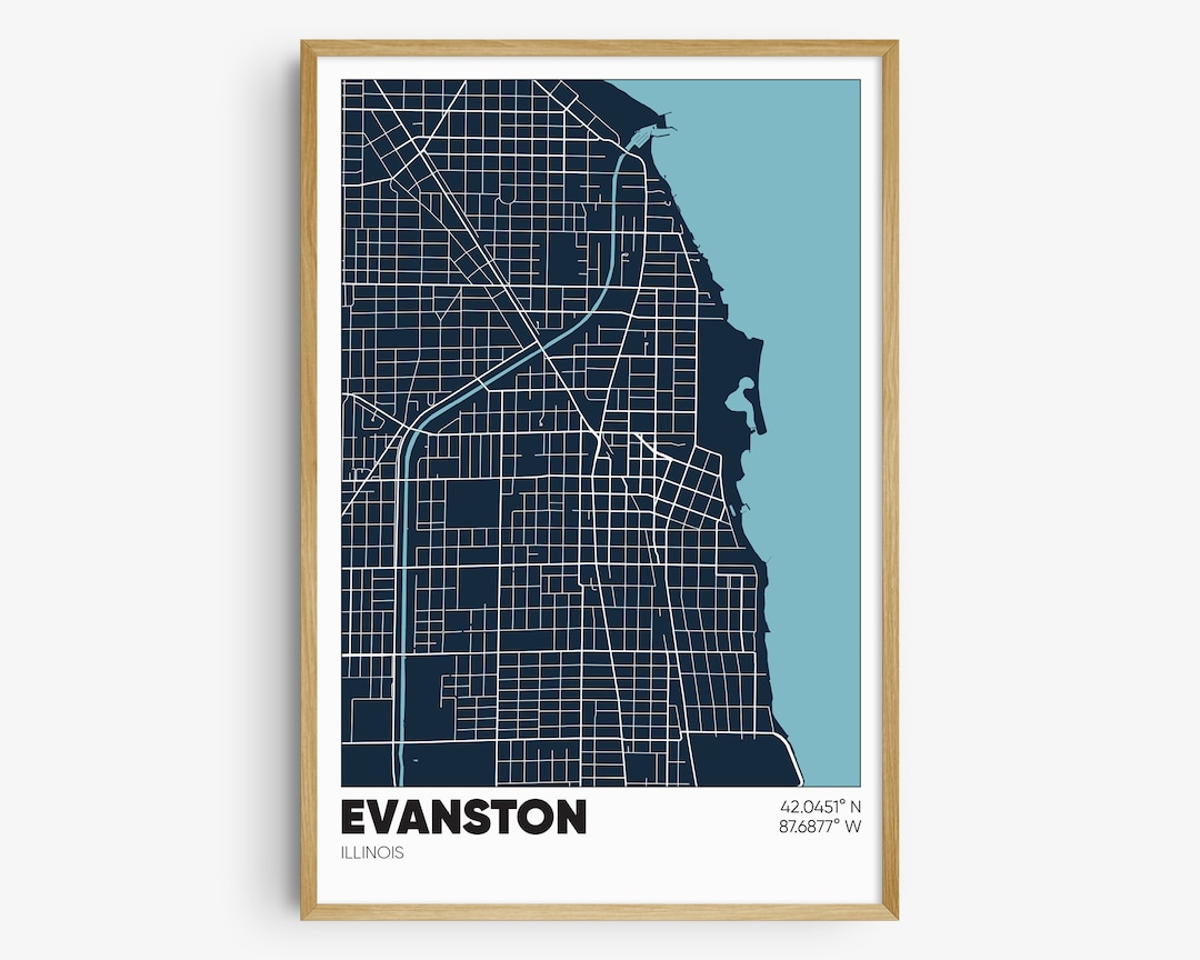 Evanston Map Print, Illinois Wall Art, Evanston IL Poster - Etsy