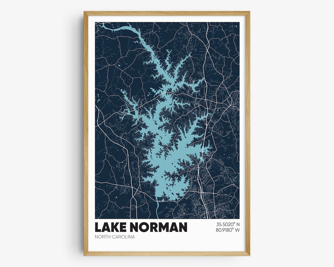 Lake Norman Map Print, North Carolina Wall Art, Lake Norman NC Poster ...