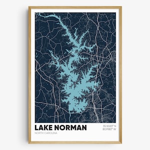 Lake Norman Map Print, North Carolina Wall Art, Lake Norman NC Poster ...