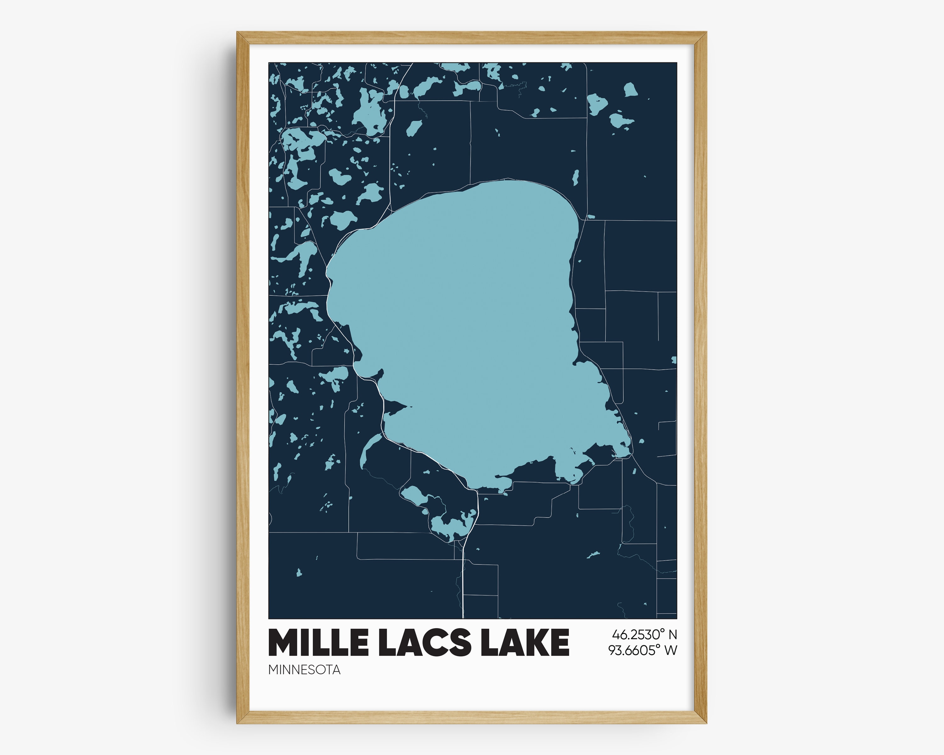 Mille Lacs Lake Map Print, Minnesota Wall Art, Mille Lacs Lake MN ...