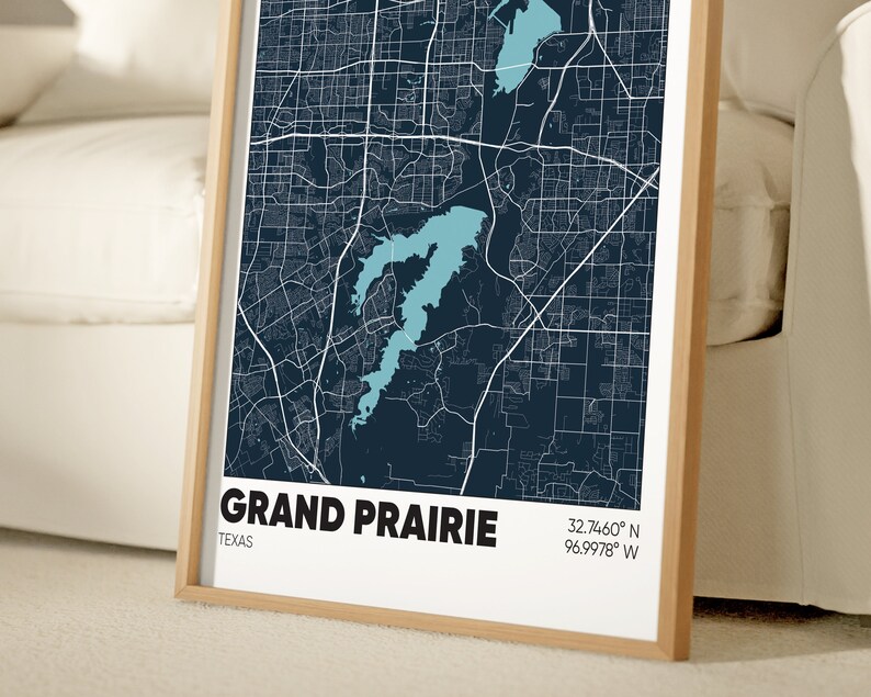 Grand Prairie Map Print, Texas Wall Art, Grand Prairie TX Poster - Etsy