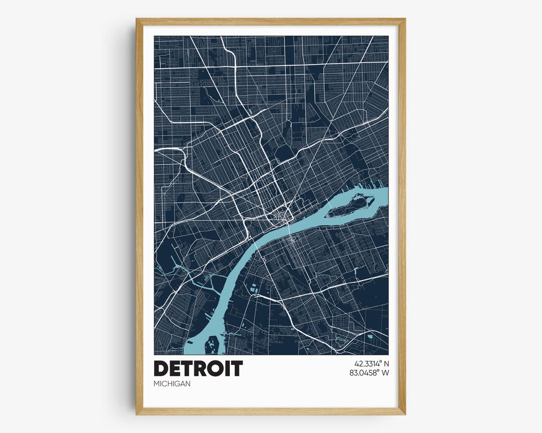 Detroit Map Print, Michigan Wall Art, Detroit MI Poster - Etsy