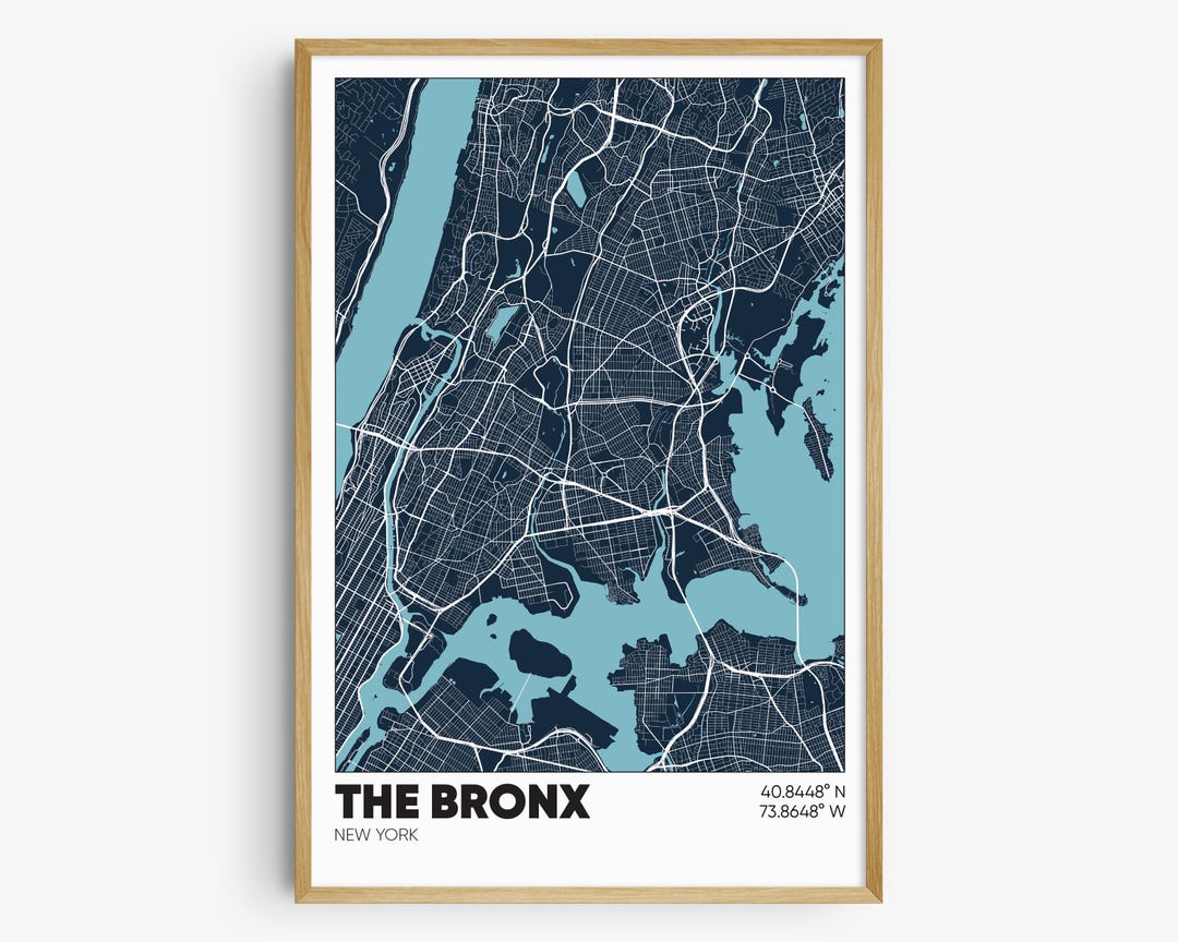 The Bronx Map Print, New York City Wall Art, the Bronx NYC Borough ...