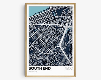 South End boston Neighborhood Map Art Print - Etsy