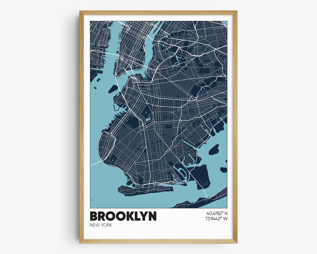 Brooklyn Map Print, New York City Wall Art, Brooklyn NYC Borough Poster ...