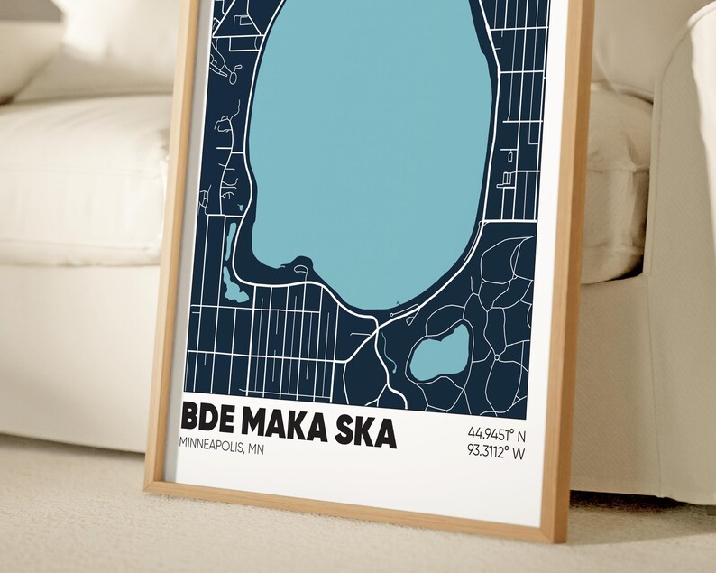 Bde Maka Ska Map Print, Minneapolis MN Wall Art, Bde Maka Ska Minnesota ...