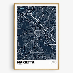 Marietta GA Map Print, Georgia Wall Art, Marietta GA Poster - Etsy