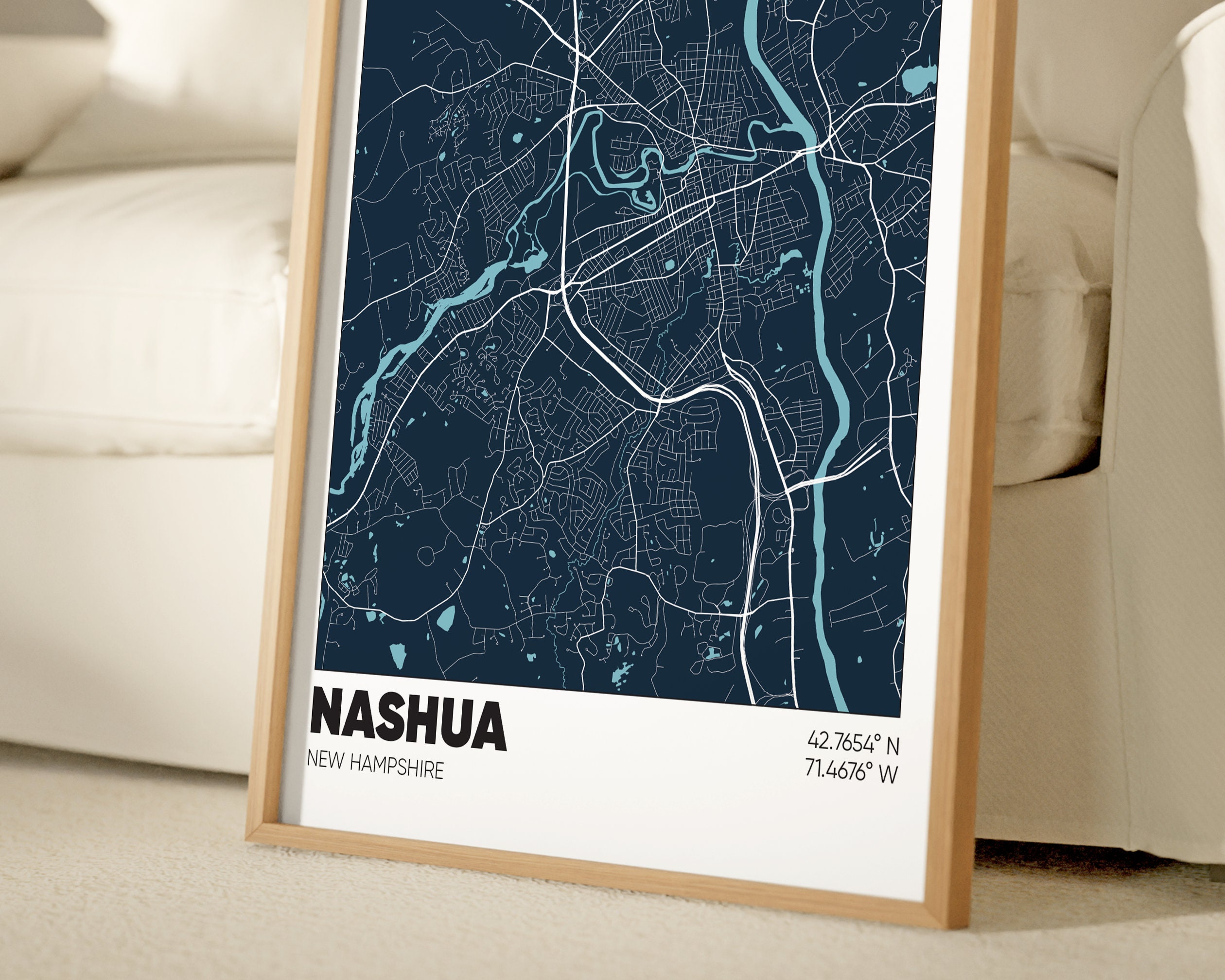 Nashua Map Print, New Hampshire Poster, Nashua NH Wall Art - Etsy