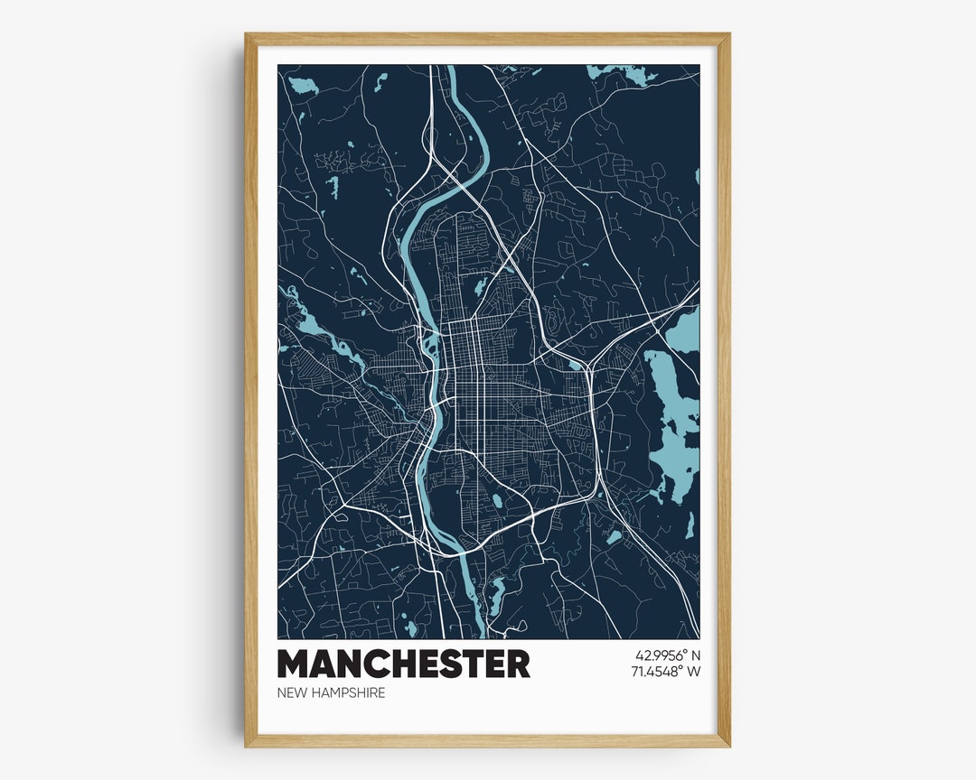 Manchester NH Map Print, New Hampshire Poster, Manchester NH Wall Art ...