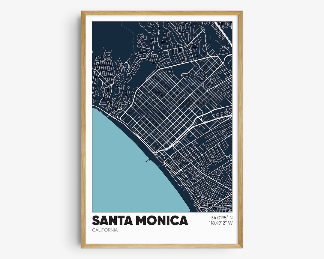 Santa Monica Map Print, California Wall Art, Santa Monica CA Poster - Etsy