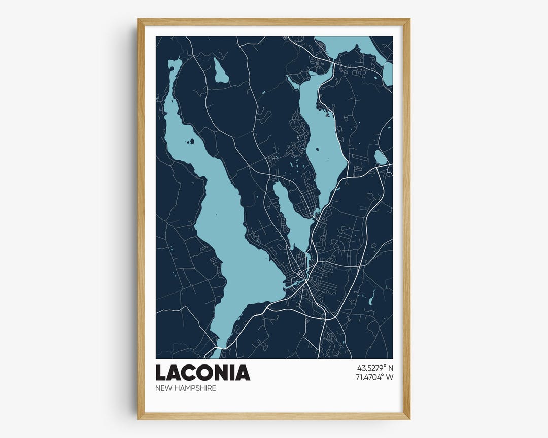 Laconia NH Map Print, New Hampshire Wall Art, Laconia New Hampshire ...